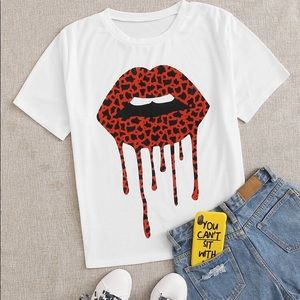 Tops | Leopard Print Lips Tee | Poshmark